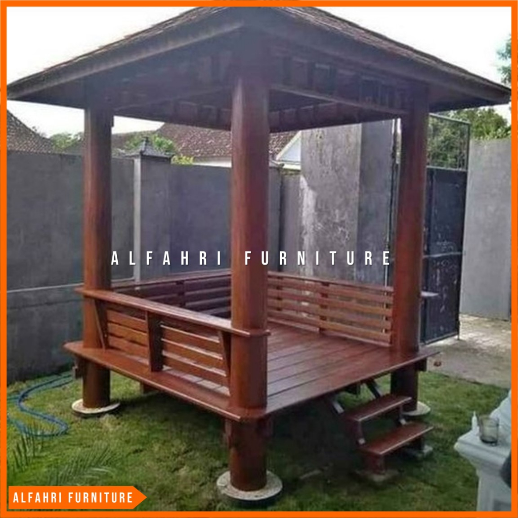 Jual Gazebo Kayu Glugu Taman Rumah Minimalis 2x2 Meter | Saung Gasebo ...