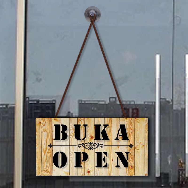 Jual open close closed design sign, tulisan buka tutup murah mdf kayu ...