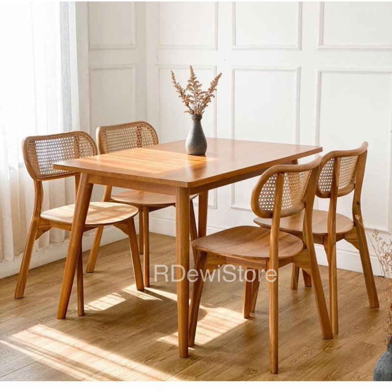 Jual meja makan 4 kursi minimalis kayu jati | Shopee Indonesia