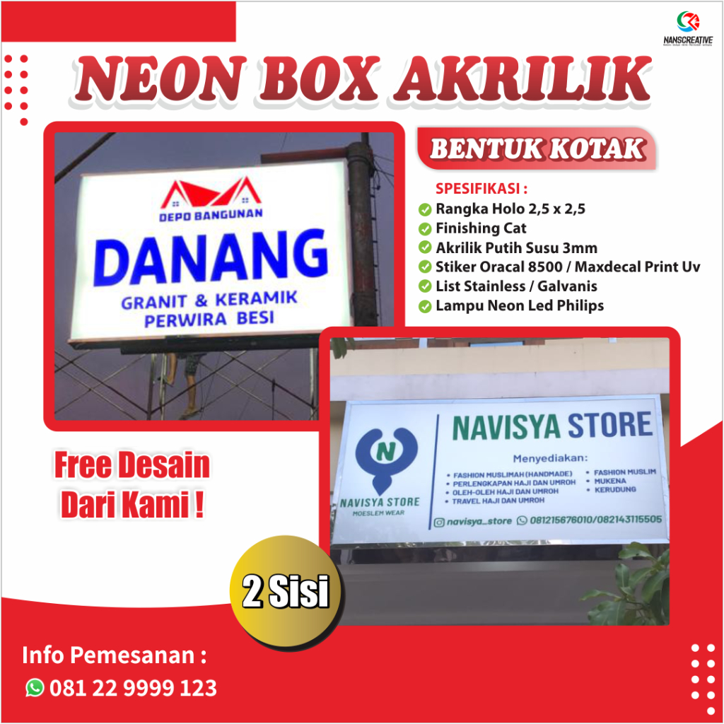 Jual Neon box akrilik kotak 2 sisi / neon box / neon box akrilik / neon ...