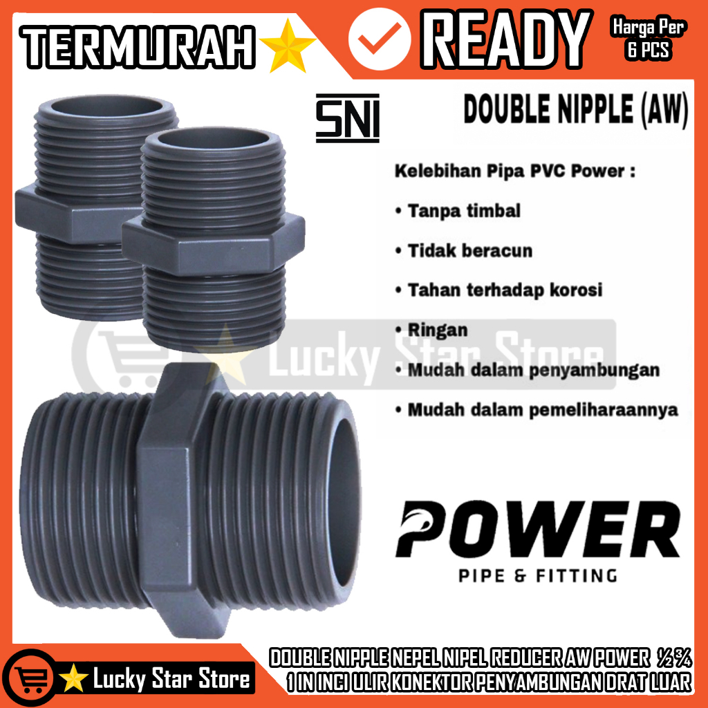Jual Power Aw Double Nipple Doble Nipel ½ ¾ 1 In Inci Inch Ulir Valve ...