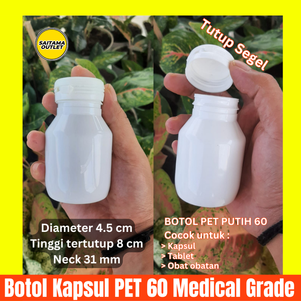 Jual Botol PET plastik BULAT 60 herbal kapsul obat tablet putih kapur ...