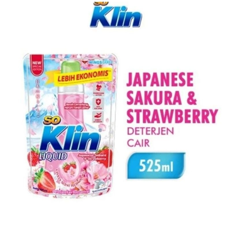 Jual SoKlin Liquid Deterjen Cair Japanese Sakura & Strawberry 525 Ml | Shopee Indonesia