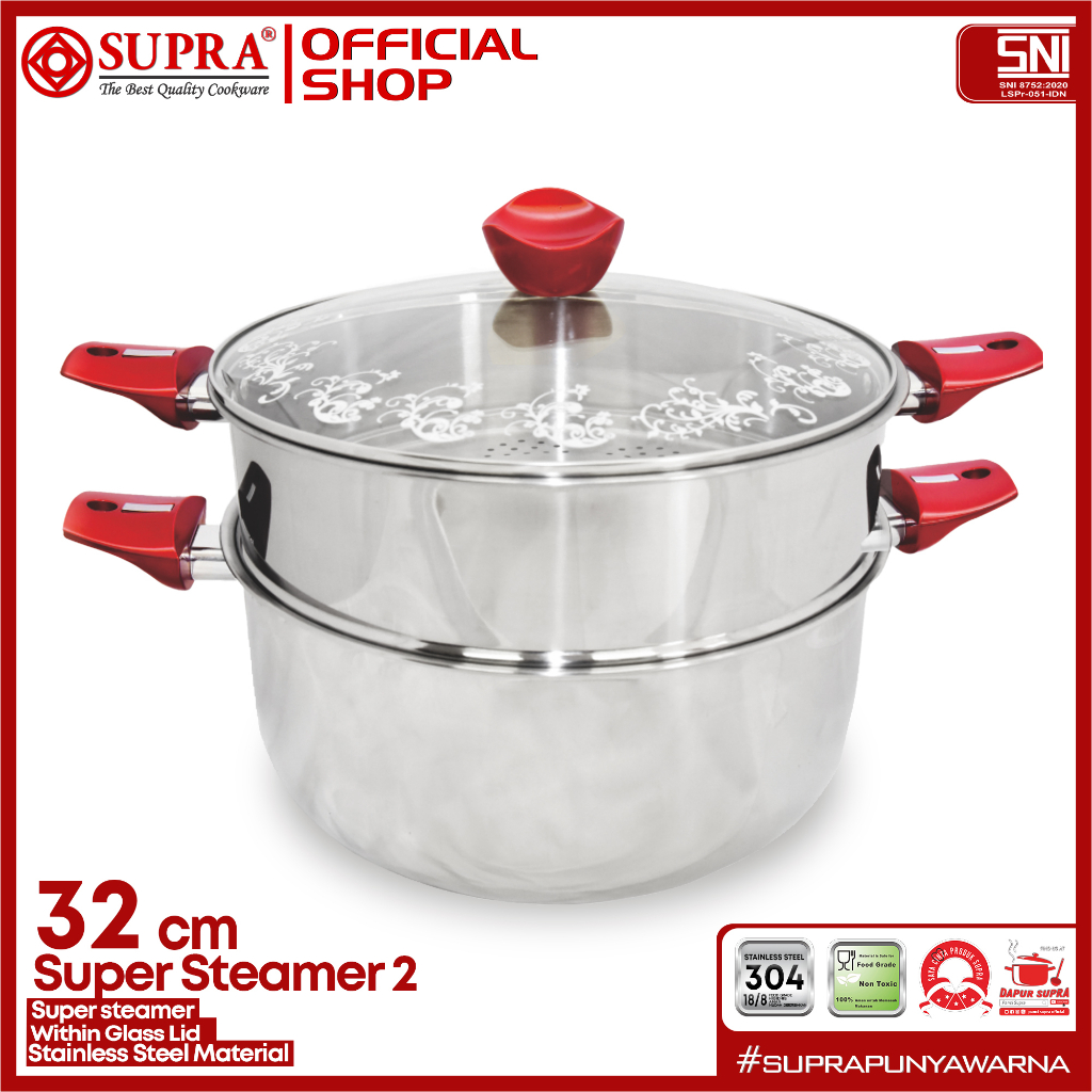 Jual SUPRA Panci Stainless Super Steamer Susun 2 32 Cm - Red | Shopee ...