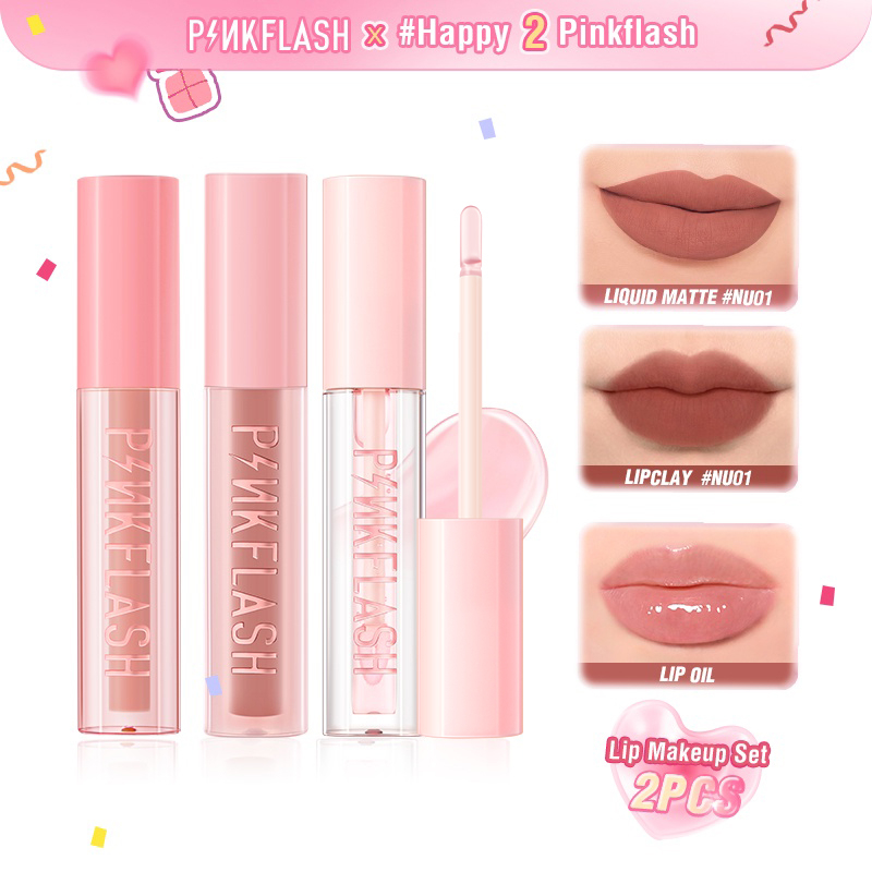 Jual PINKFLASH Heart Beating x Happy2Pinkflash lip makeup set 2pcs 2nd ...