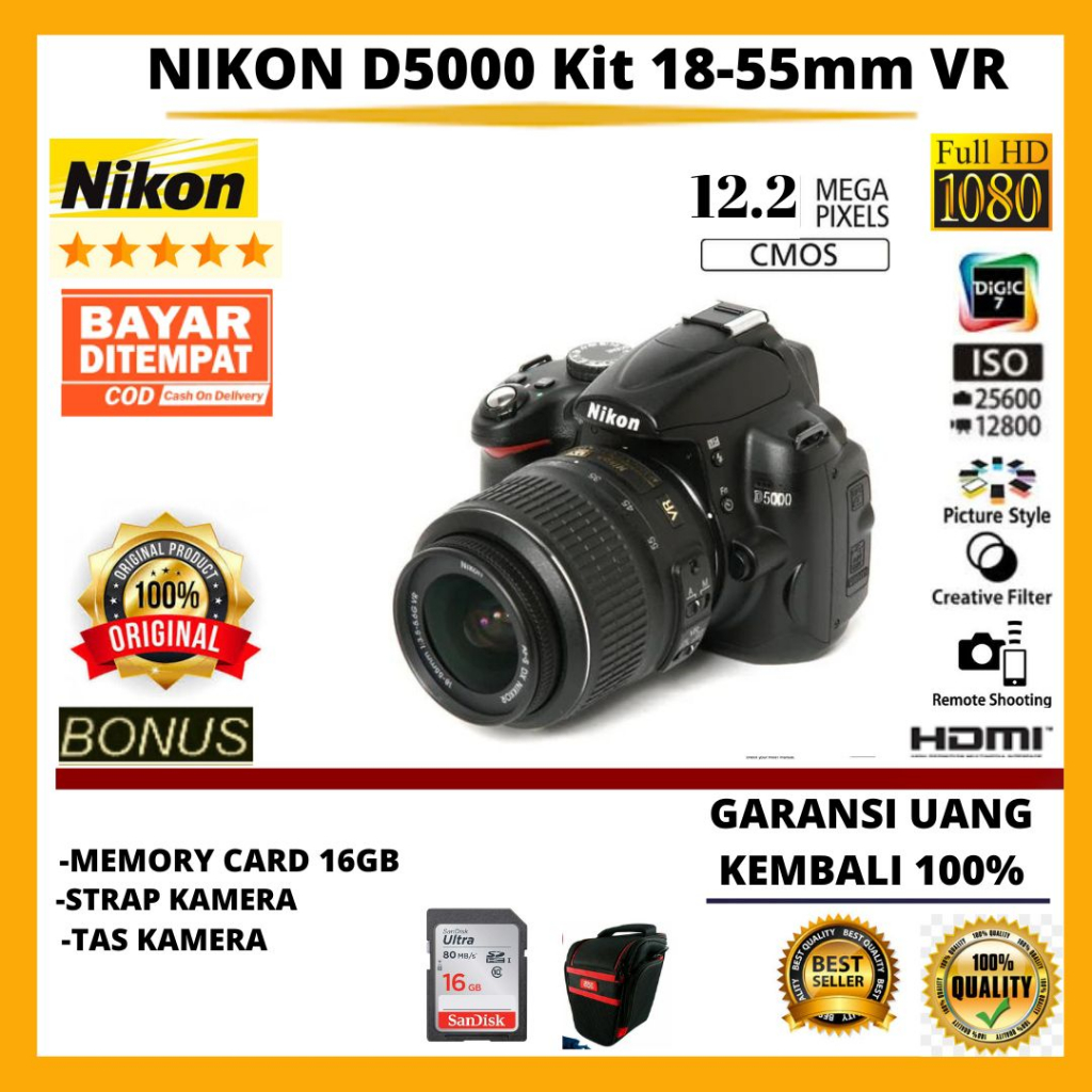 Jual Nikon D5000 kit 18-55mm VR FREE ACCESORIES KAMERA | Shopee Indonesia