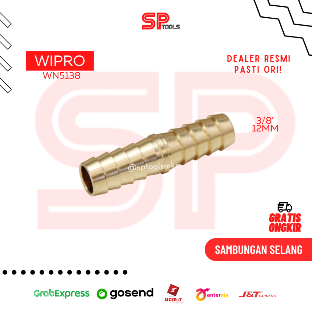 Jual SAMBUNGAN SELANG NAPLE / NEPLE SELANG LPG KUNINGAN 3/8" 12MM WIPRO ...