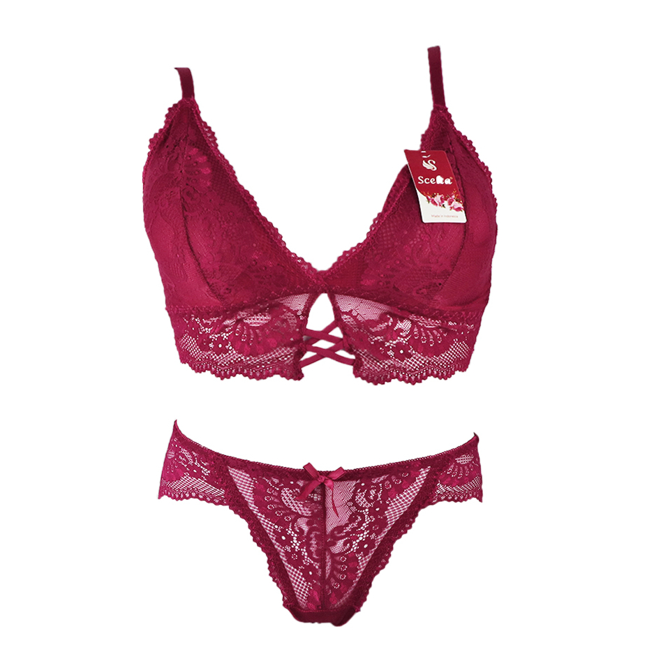Jual Scelta - Sexy Bra Set Celana Dalam Transparan Bralette Renda ...