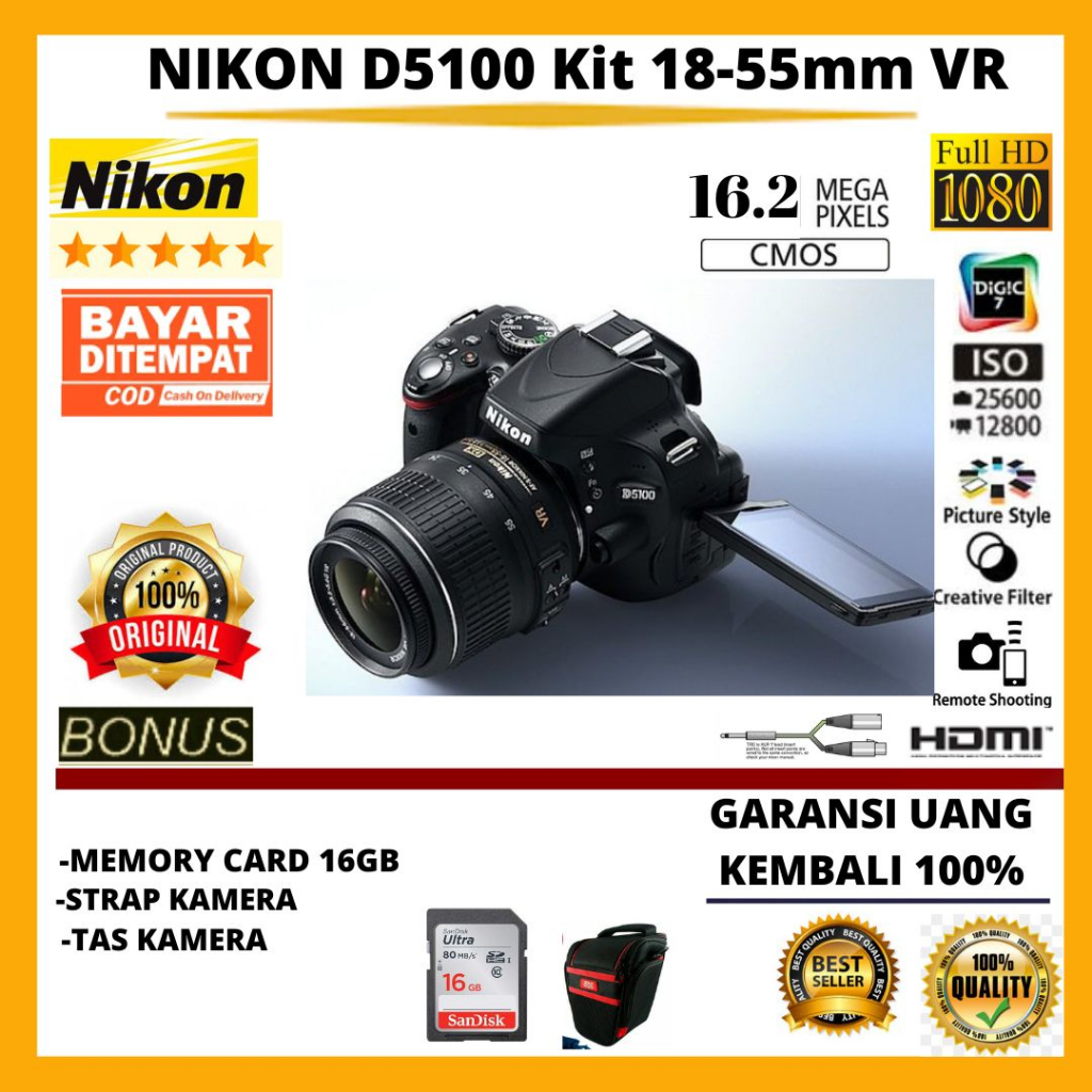 Jual Nikon D5100 kit 18-55mm VR FREE ACCESORIES KAMERA | Shopee Indonesia