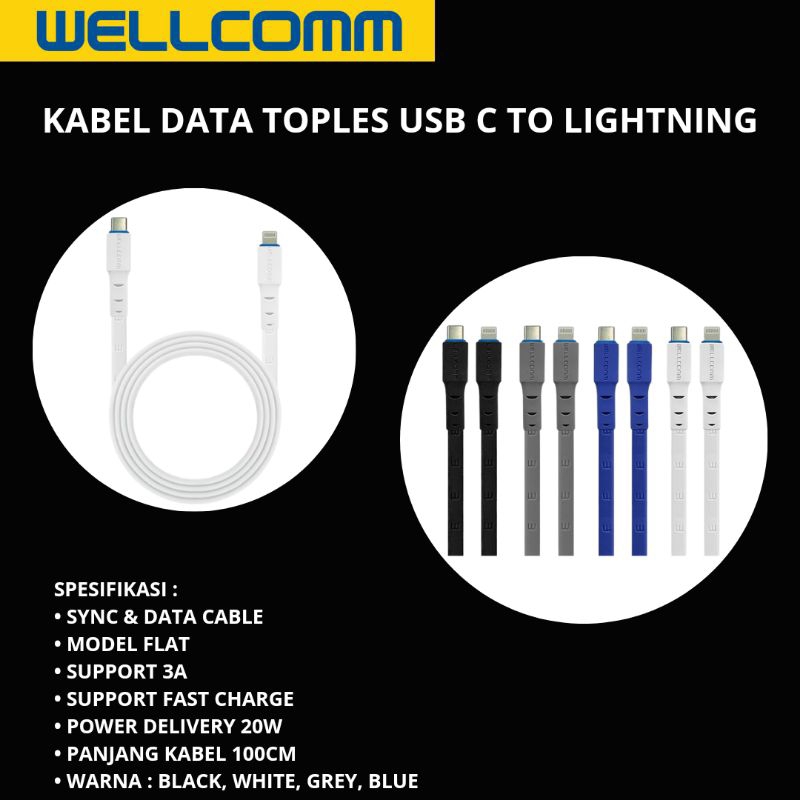 Jual Kabel Data Wellcomm Toples 3A PD 20W Fast Charging USB C To ...