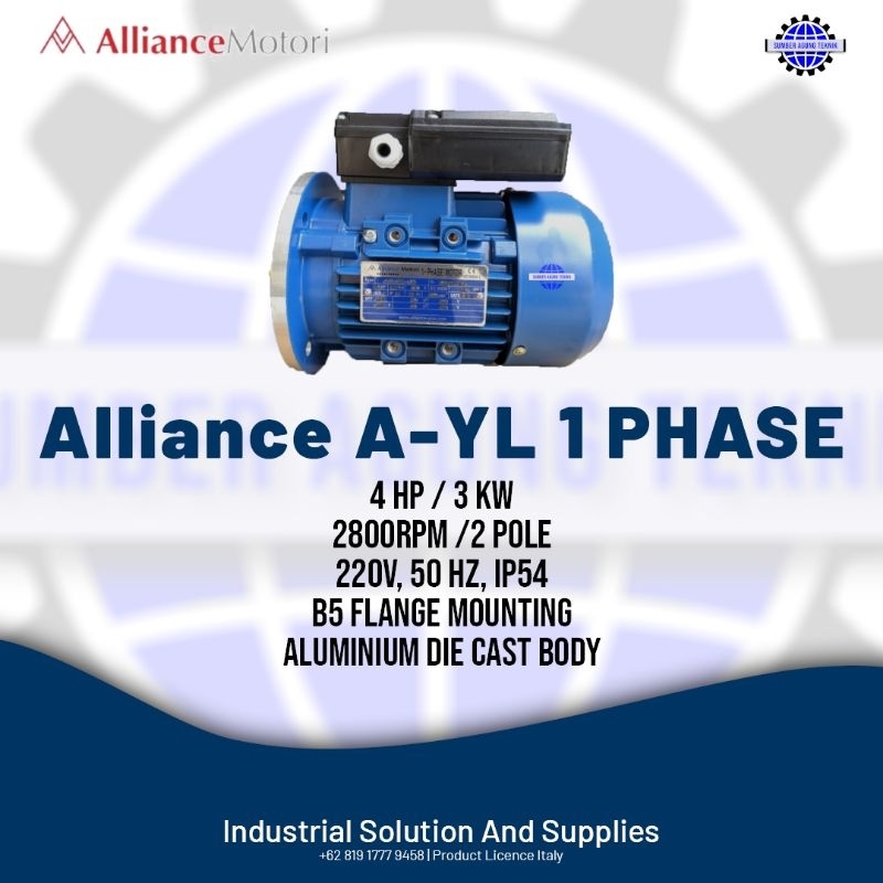 Jual Alliance Dinamo Flange 1 PHASE 4 HP 2 Pole 2800Rpm -- A-YL Electro Motor 3 KW B5 Dual ...
