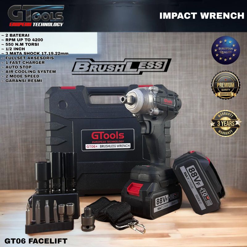 Jual impact wrench GTOOLS EROPA GT06 facelift 88v mesin pembuka baut ...