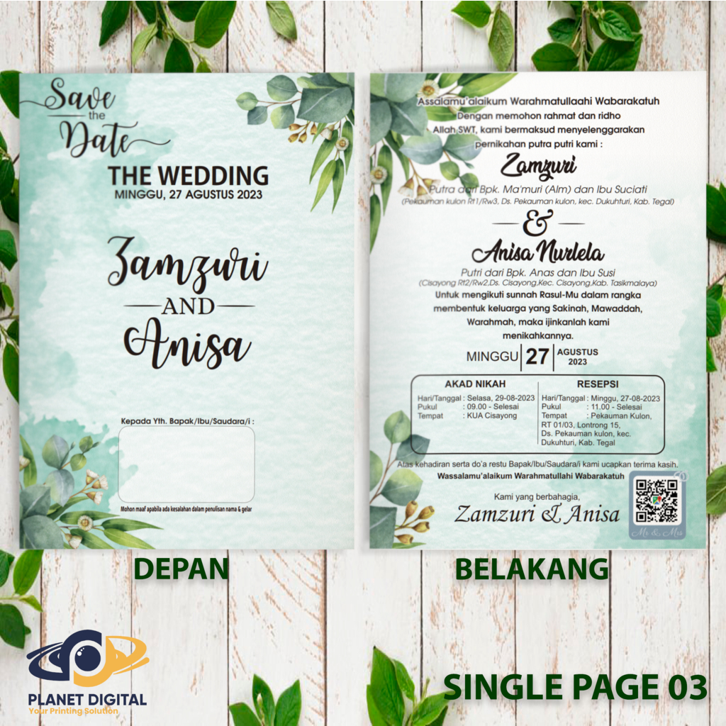 Jual Undangan Pernikahan Bolak Balik Termurah Single Page Elegan ...