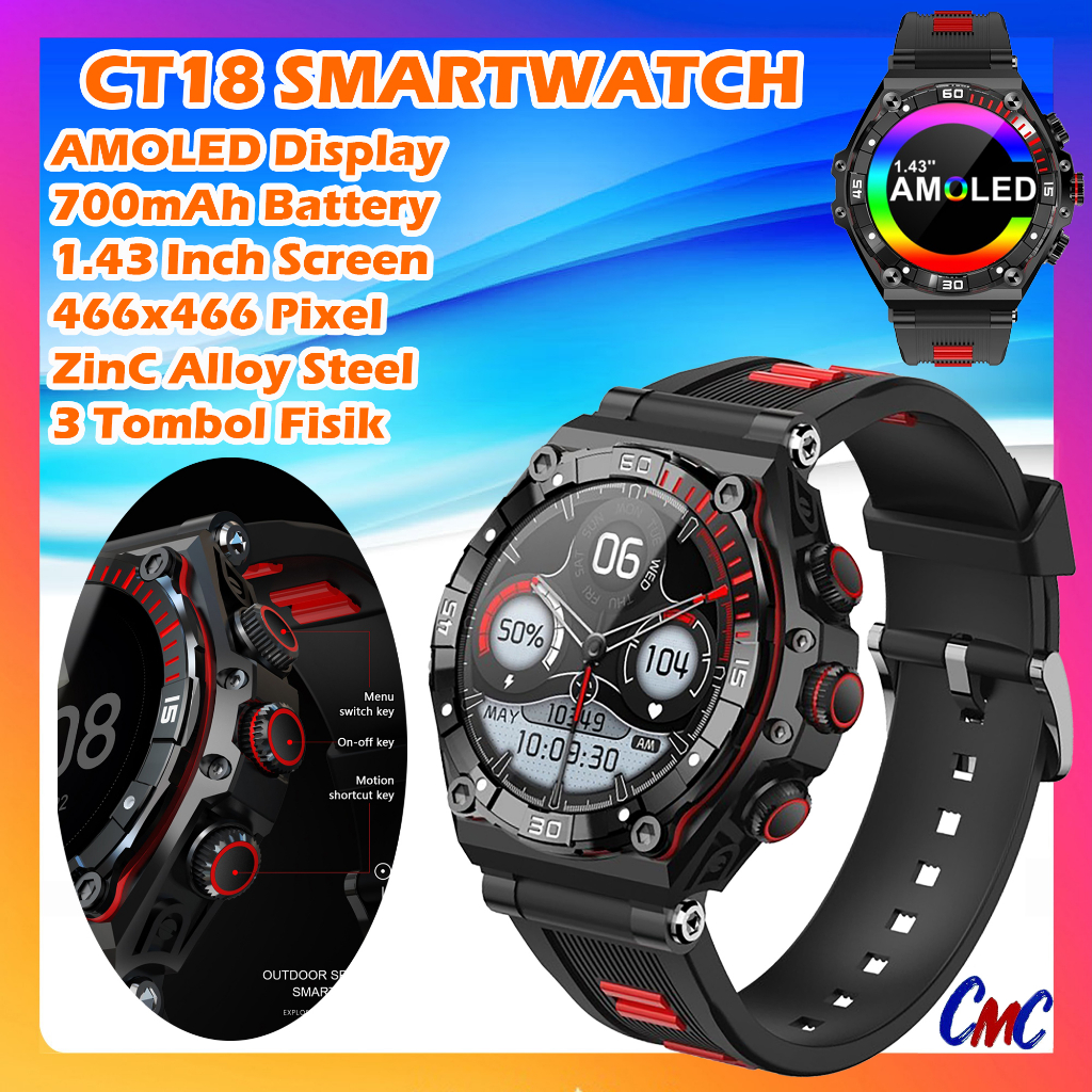 Jual CT18 Smartwatch AMOLED Display 1.43 Inch Watch Sport Pria Alloy ...