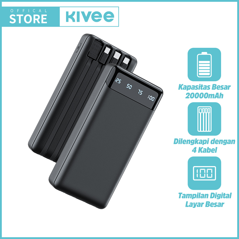 Jual KIVEE Powerbank 20000 mah Fast Charging Mini LCD With Kabel Data ...