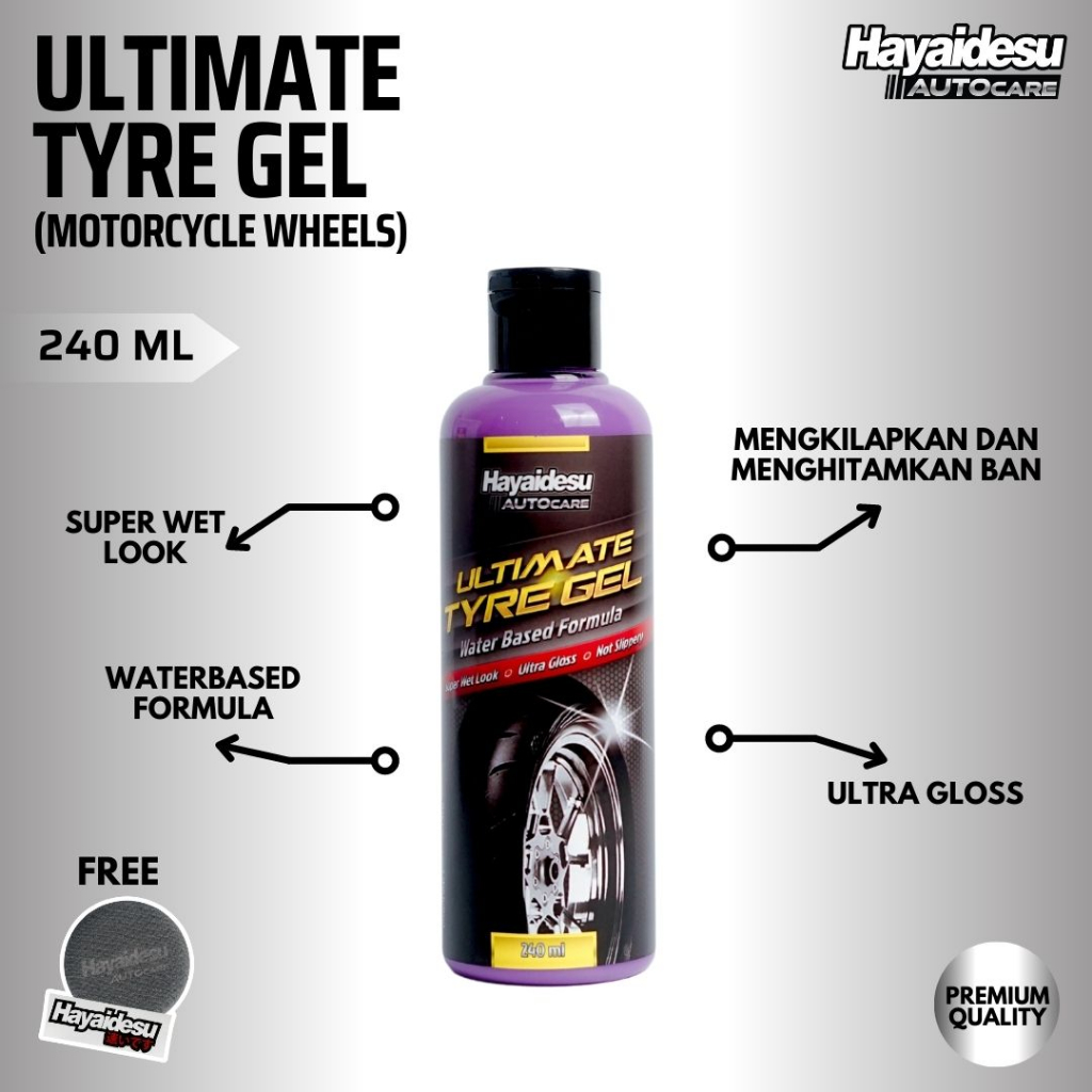 Jual Hayaidesu Ultimate Tyre Gel Motorcycle Waterbased Formula / Semir Ban Motor 240 ml | Shopee ...