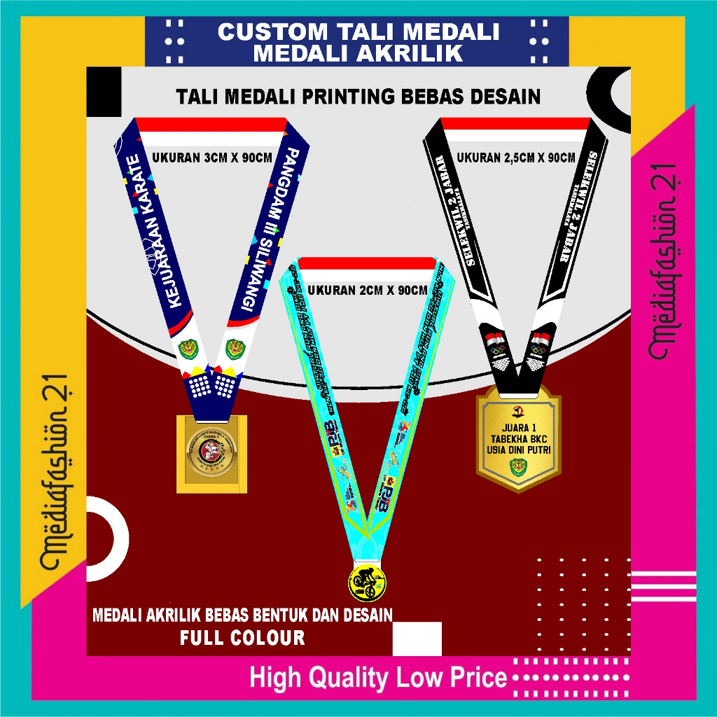 Jual Custom Tali Medali Printing + Medali Akrilik Full Color (Bebas ...