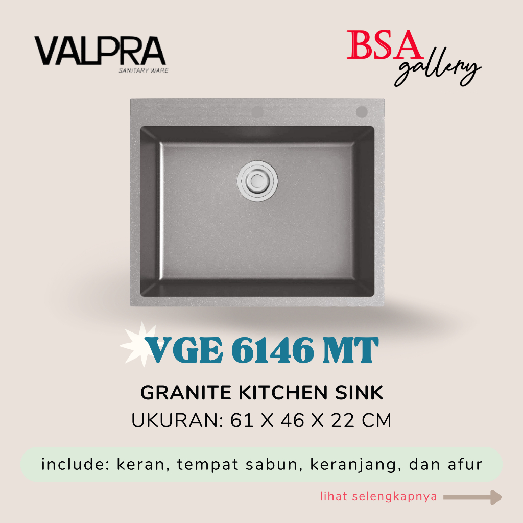 Jual KITCHEN SINK GRANITE VALPRA / BAK CUCI PIRING GRANIT 61 X 46 ...