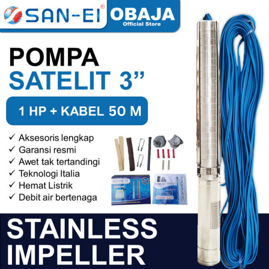 Jual San Ei Pompa Satelit Stainless 3 inch 1 HP + Kabel 50 M San Ei/ Pompa Submersible Stainless ...