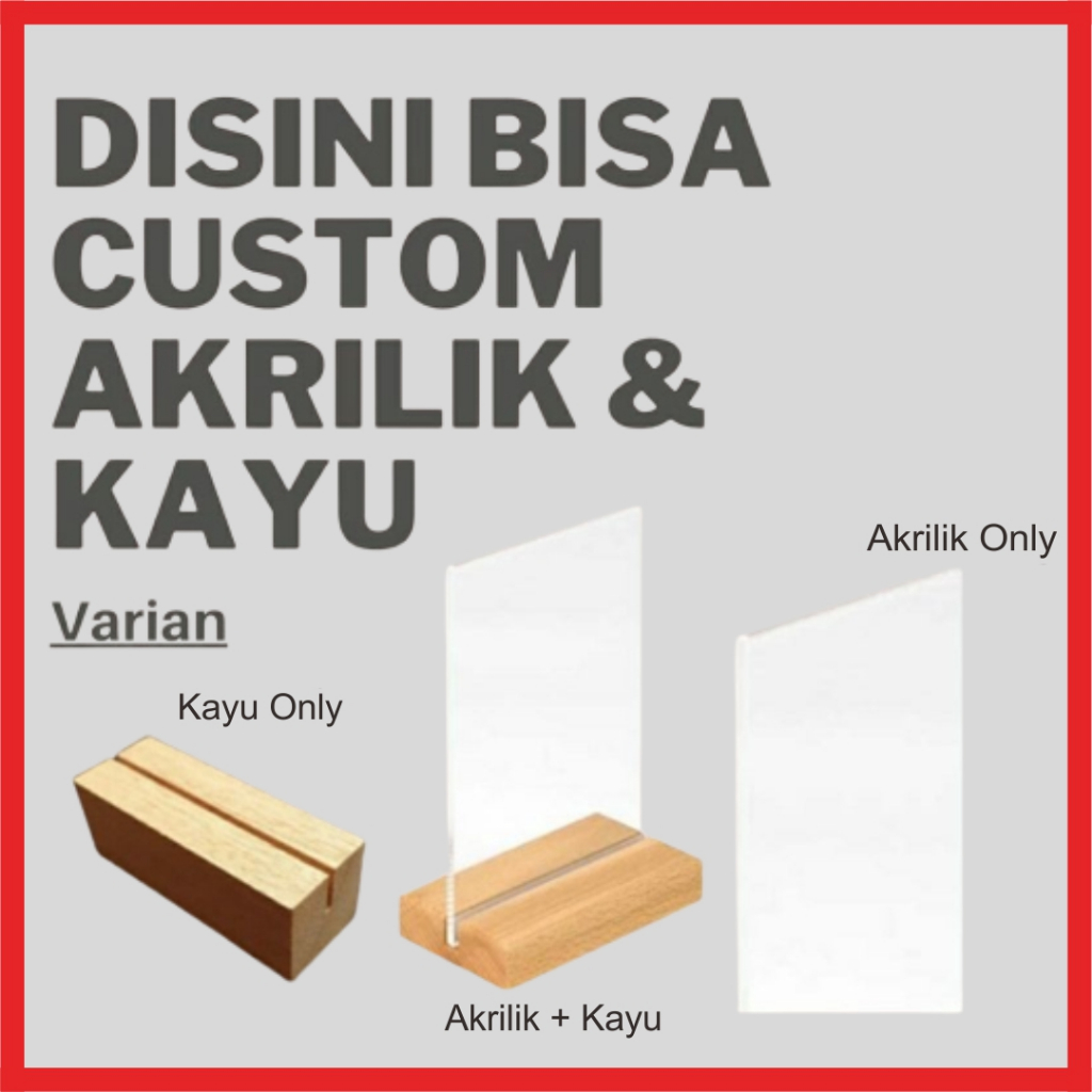 Jual tend card akrilik holder kayu A5 / akrilik meja dudukan kayu A5 ...