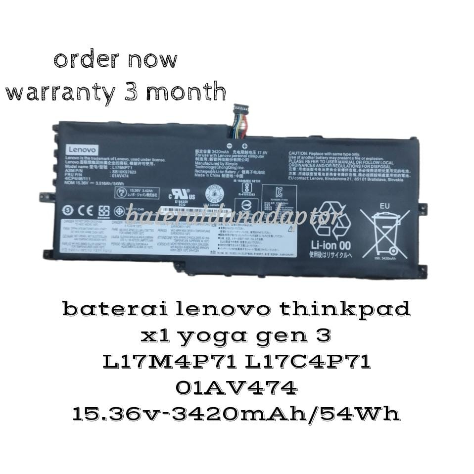 Jual Baterai Thinkpad X1 Yoga Gen 3 L17M4P71 L17C4P71 | Shopee Indonesia