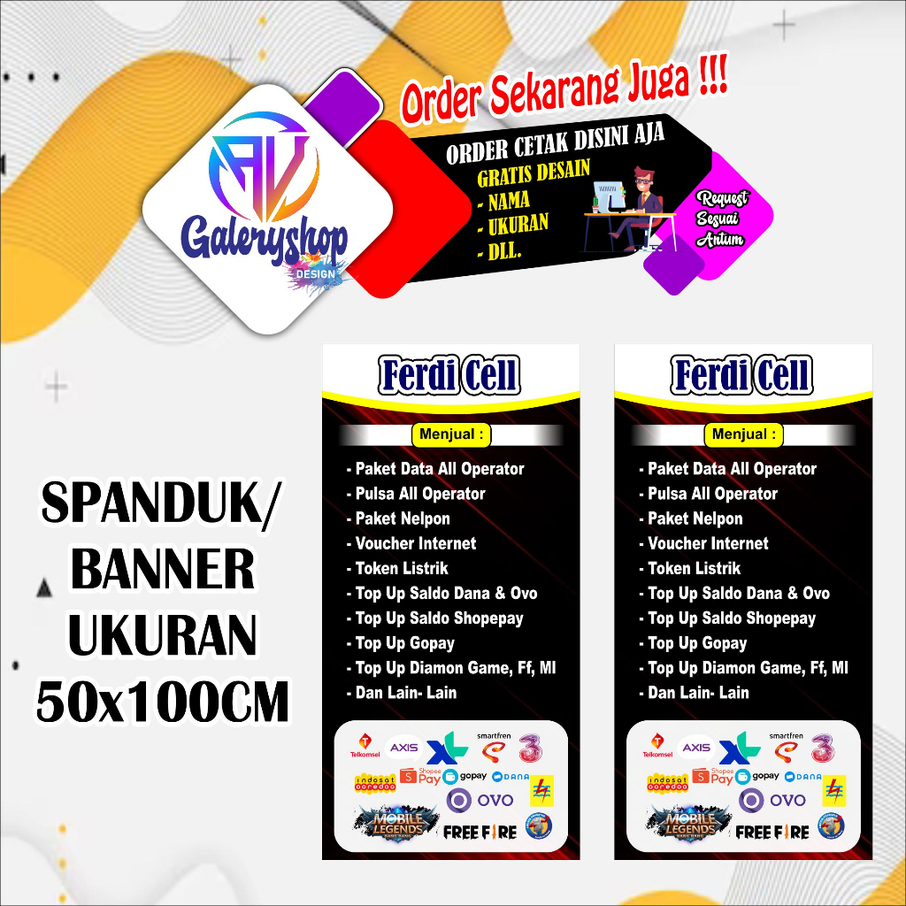 Jual MMT. Spanduk, banner plang jualan pulsa, nula konter, cell dll ...