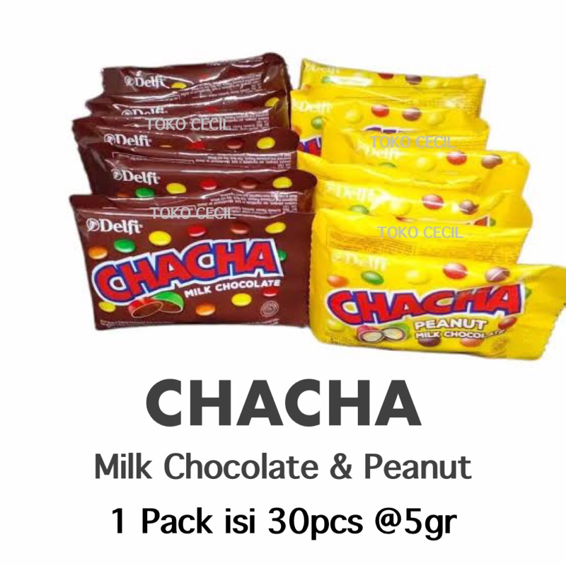 Jual Cha Cha Coklat ChaCha Peanut 1 Pack isi 30 Bungkus @5gr Delfi Milk ...