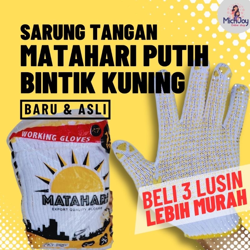 Jual Sarung tangan Bintik kuning merk matahari 1dosinan 1lusin MTH ...