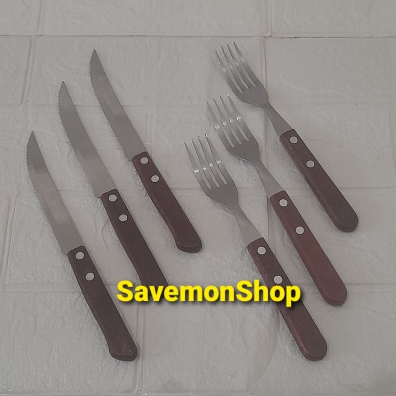 Jual [COD] Pisau Steak Gerigi Gagang Kayu Stainless Satuan Tajam Murah ...