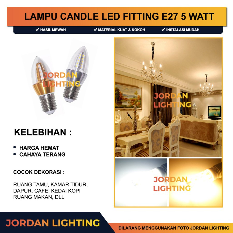 Jual Lampu LED 5W Bohlam Lilin Candle Putih, Warm White E27 E14 | Shopee Indonesia