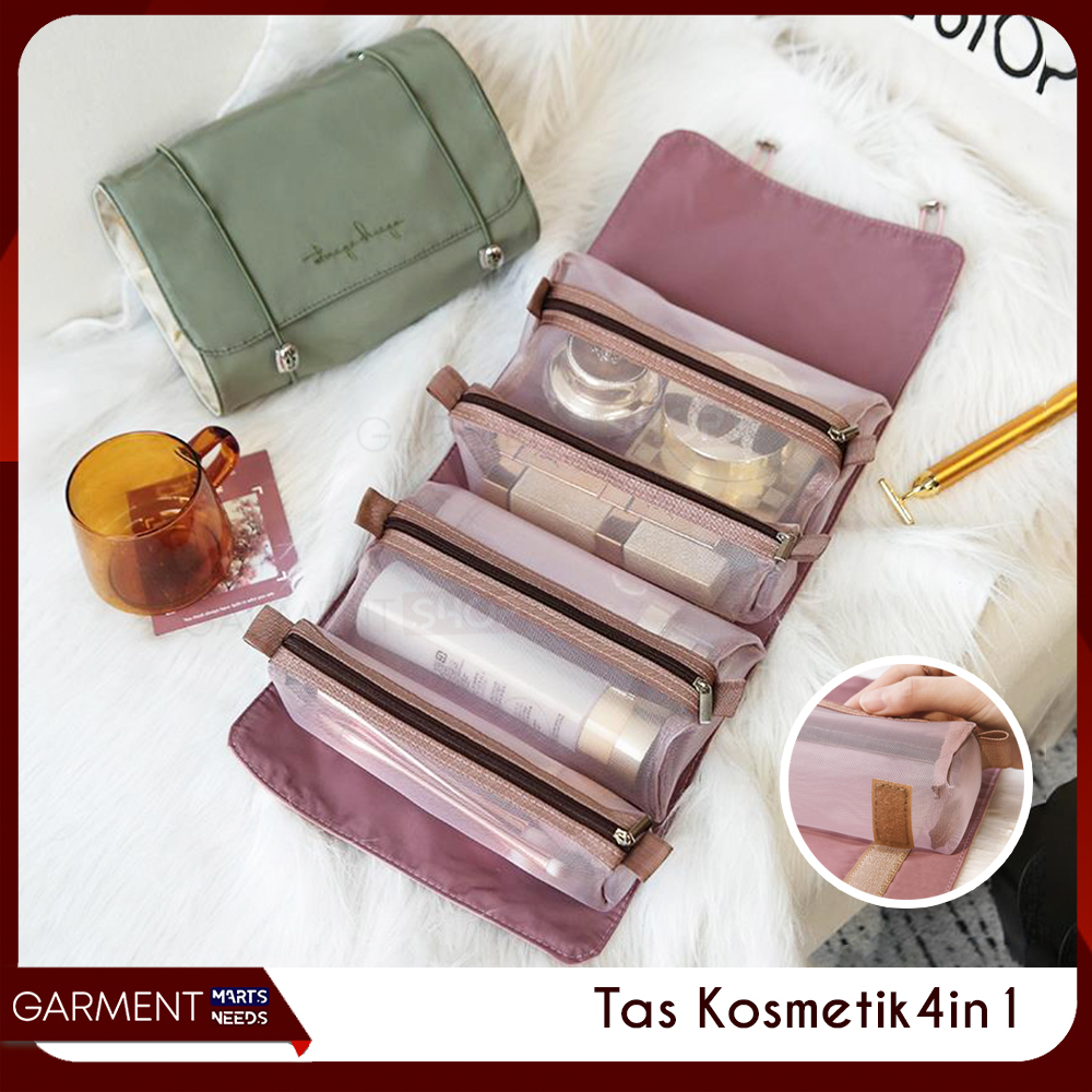 Jual Tas Make Up 4 in 1 Travel Kit Kosmetik Storage Roll Portable Pouch ...