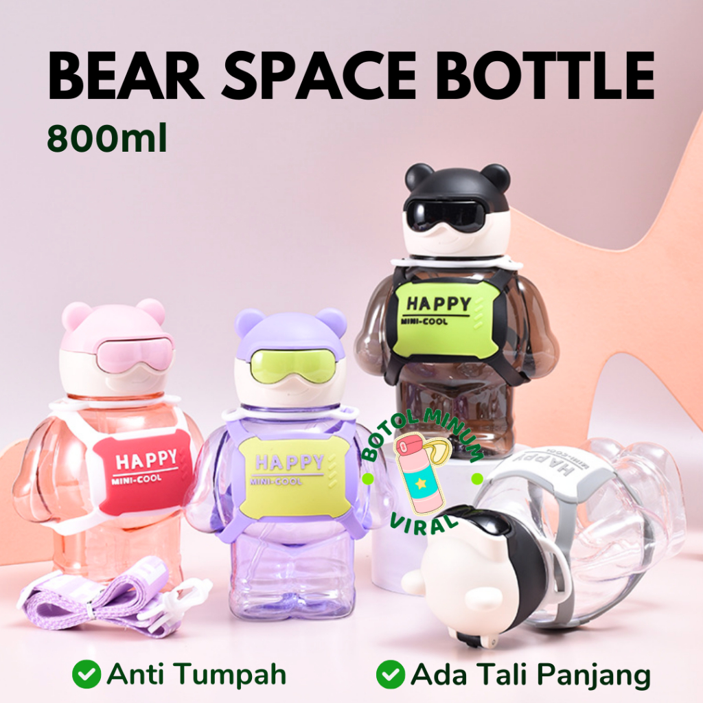 Jual Botol Minum Viral Anti Tumpah Bear Space Astronot 800 ml Tali ...