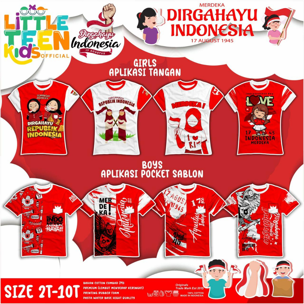 Jual Baju Kaos Anak Laki-laki dan Perempuan Unisex Kaos Merah Putih Hari Merdeka Kemerdekaan ...