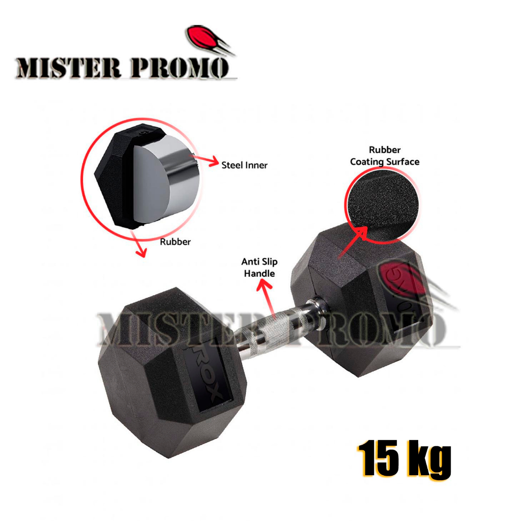 Jual Dumbell Dumble Barbel Barbell hexagonal Rubber ROX 10 kg 10kg ...