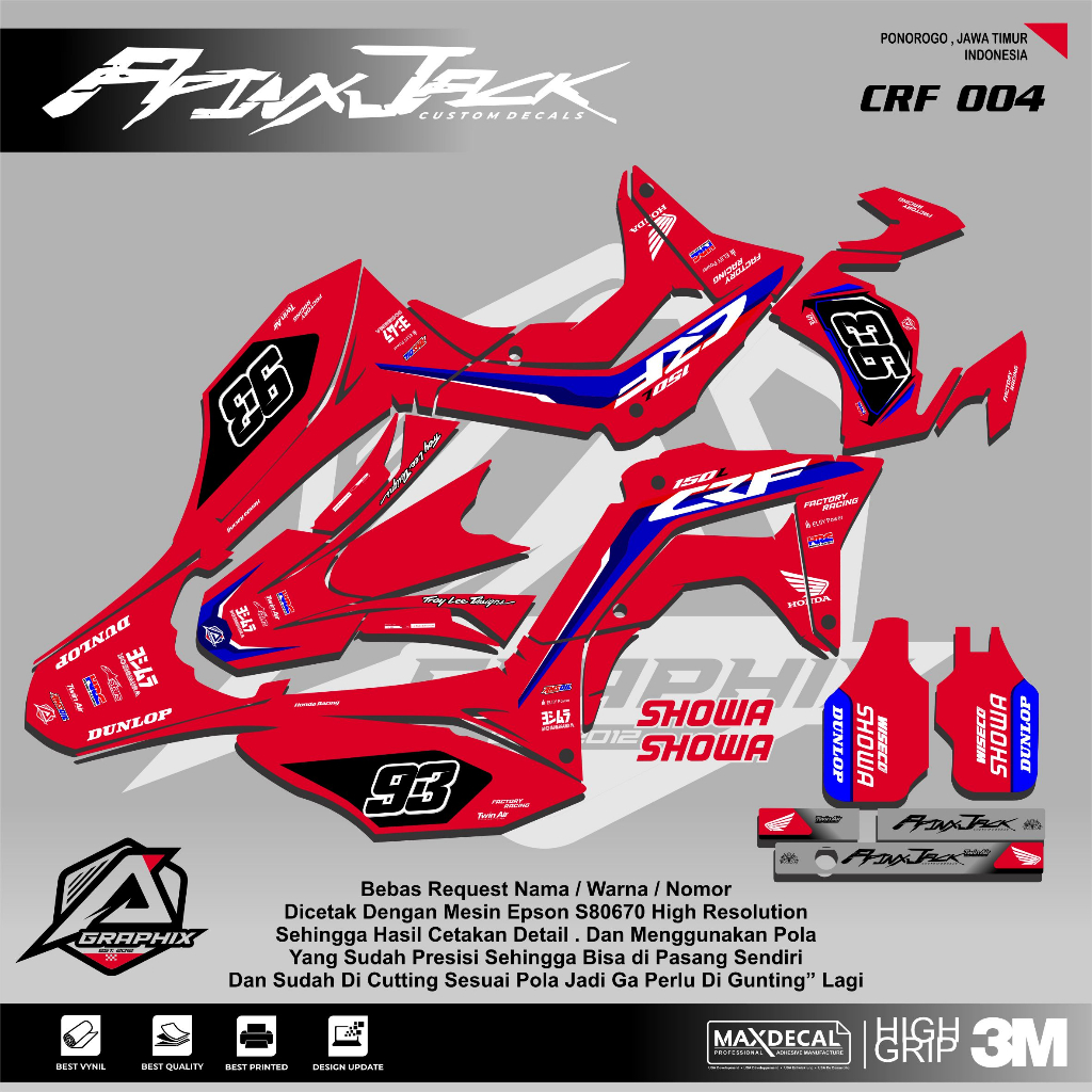 Jual DECAL CRF MERAH /STICKER CRF MOTIF ORI /DECAL CRF SUPERMOTO ...