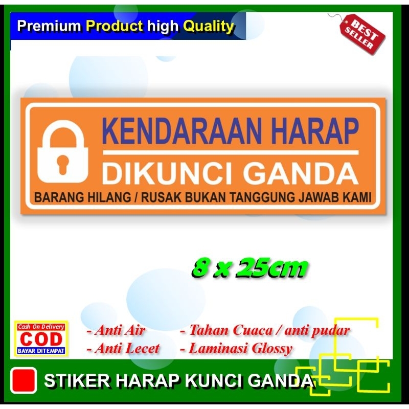 Jual Stiker kendaraan harap di kunci ganda sticker keamanan ketertiban ...