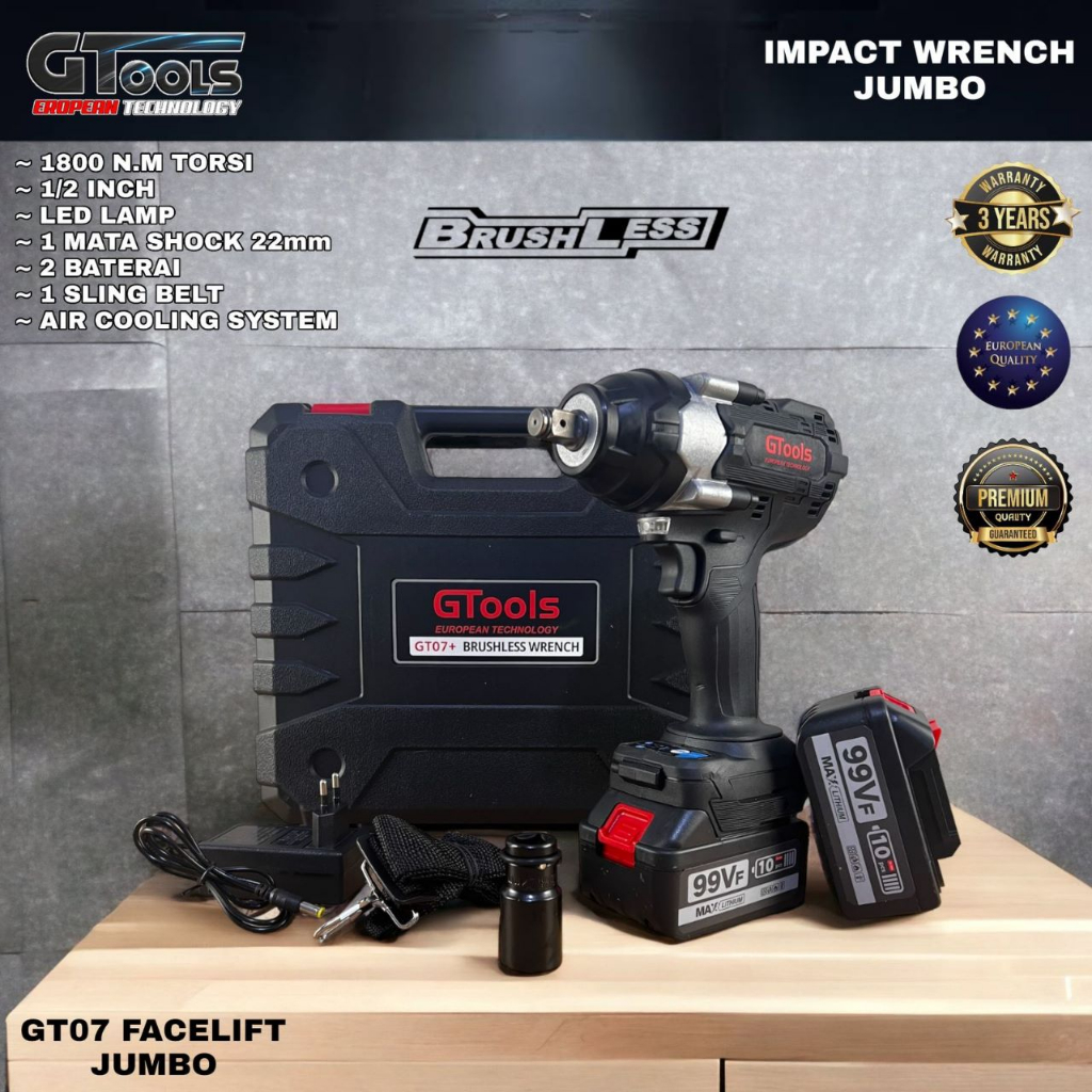 Jual BARU impact wrench GTOOLS EROPA GT07 JUMBO facelift 99v mesin pembuka baut ban roda truck ...