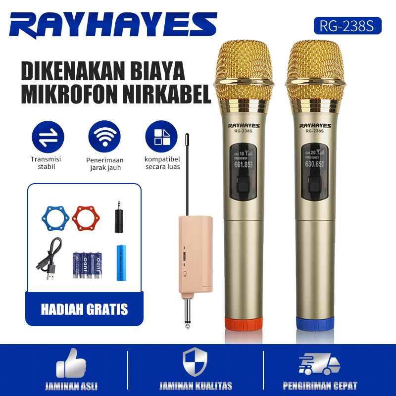 Jual RAYHAYES Microphones Wireless Gold Dual Handheld Enhanced Long ...