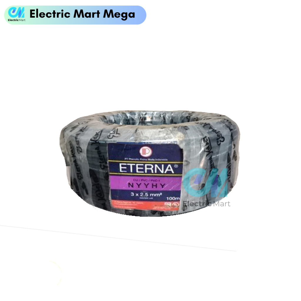 Jual Kabel Eterna NYYHY 3x2,5 Roll 100 Meter Kabel Listrik Hitam 3 Tembaga Kawat Serabut 2.5 mm ...