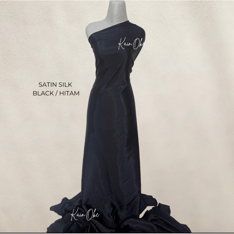 Jual 1/2 meter Kain Satin Silk BLACK / HITAM Satin Charmuse Glowing ...
