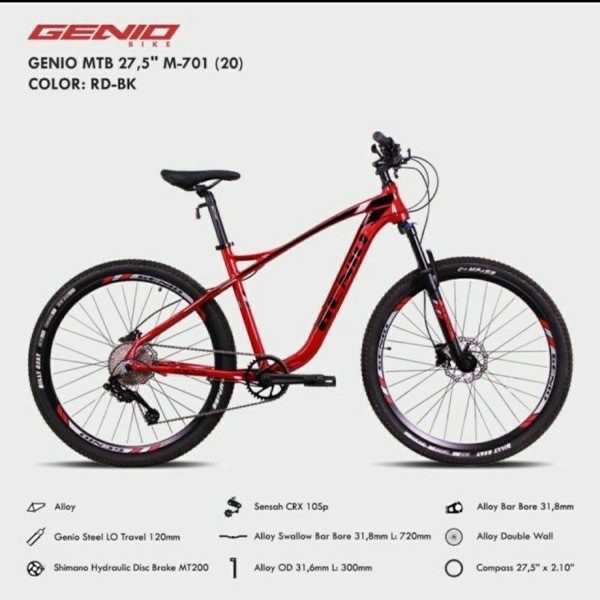 Jual Sepeda gunung mtb 27.5 inc alloy genio by united 10 speed rem oli hidrolik bisa buat dewasa ...