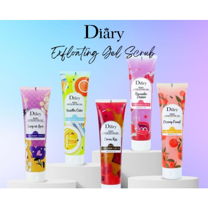 Jual DIARY Body Exfoliating Gel 300gr - Collagen Vit E 300ml | Shopee ...