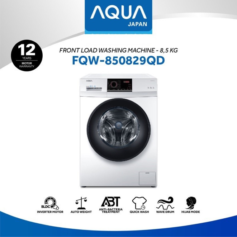 Jual Mesin Cuci Front Loading 8,5 kg inverter Aqua sanyo FQW 850829 qd ...