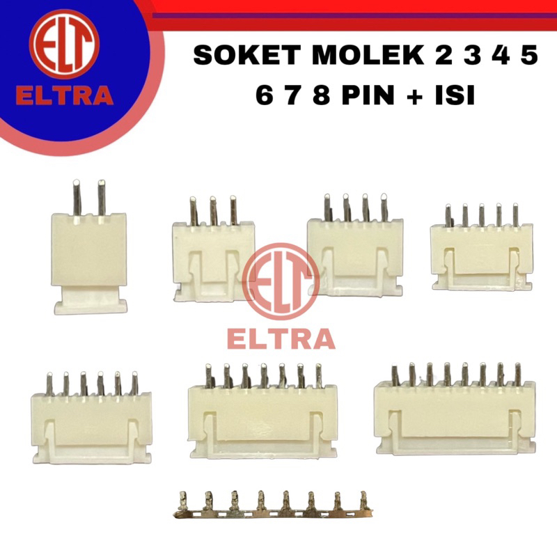 Jual Soket molek molex 2510 2p 3p 4p 5p 6p 7p 8p pin / 1 set + isi komplit white housing ...