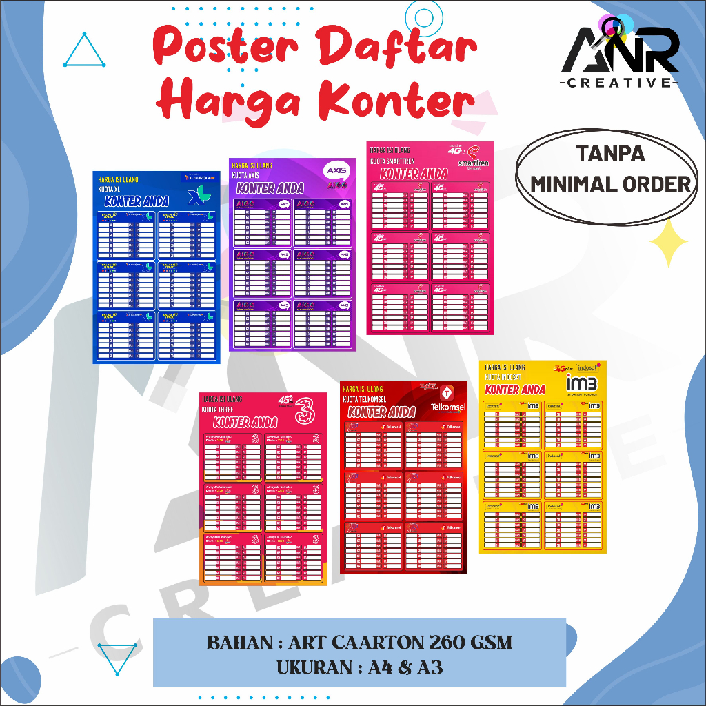 Jual Poster Daftar Harga Konter/ Poster Harga Paket Data/ Poster Paket ...