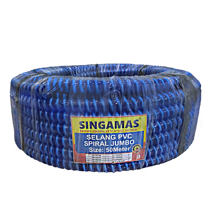 Jual SINGAMAS Selang Air PVC Spiral Jumbo Warna Biru 1 Inch x 50 Meter ...