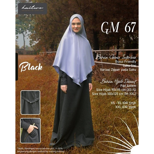 Jual Haitwo-GM 067 Black-Green-Lavender Interless Gamis Wanita Dewasa ...