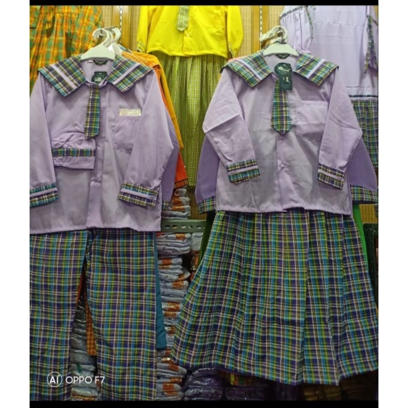 Jual seragam anak sekolah paud,TK,setelan baju kerah popay ungu/kuning ...