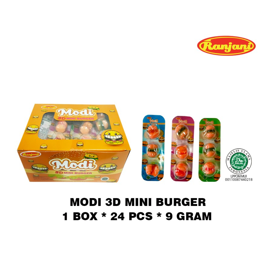 Jual PERMEN GUMMY MODI RANJANI MINI BURGER ANEKA RASA 1 BOX * 24 PCS ...