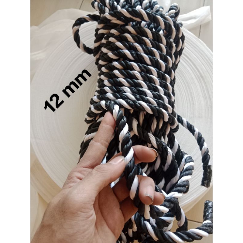 Jual Tali tambang kain poliester 12 mm hitam putih 28 meter | Shopee ...